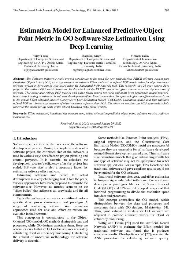 (PDF) Estimation Model for Enhanced Predictive Object Point Metric in ...