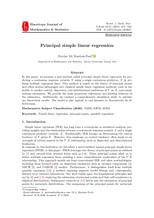 (PDF) Principal Simple Linear Regression