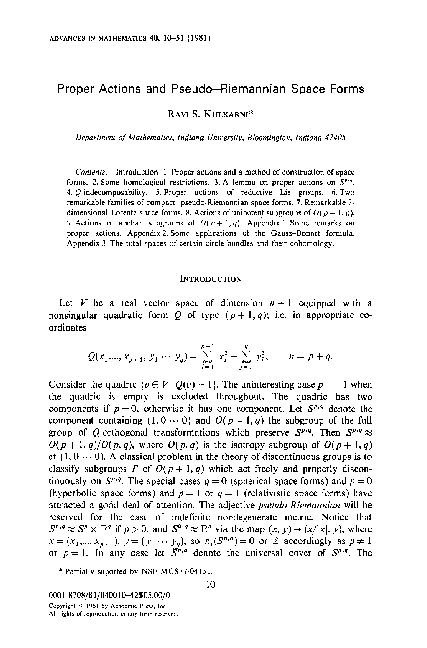 (PDF) Proper actions and pseudo—Riemannian space forms