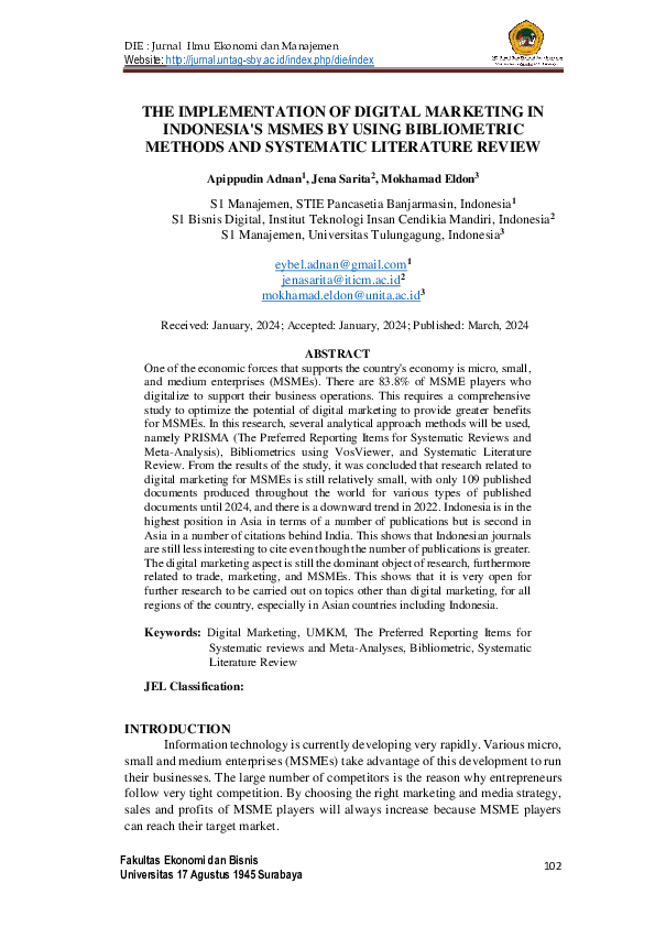 (PDF) The Implementation of Digital Marketing in Indonesia's MSMEs by ...