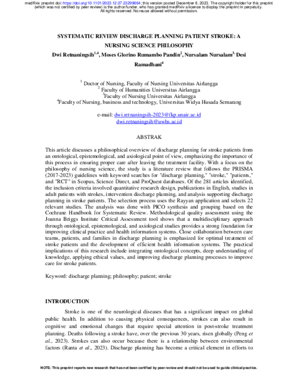 (PDF) Systematic Review Discharge Planning Patient Stroke: A Nursing ...
