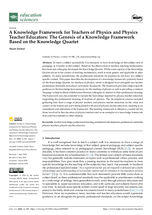(PDF) A Knowledge Framework for Teachers of Physics and Physics Teacher ...