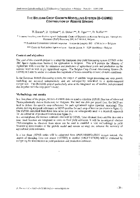 (PDF) The Belgian crop growth modelling system (B-CGMS). Contribution ...