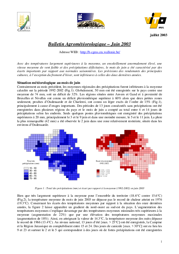 (PDF) Bulletin agrométéorologique - Juin 2003