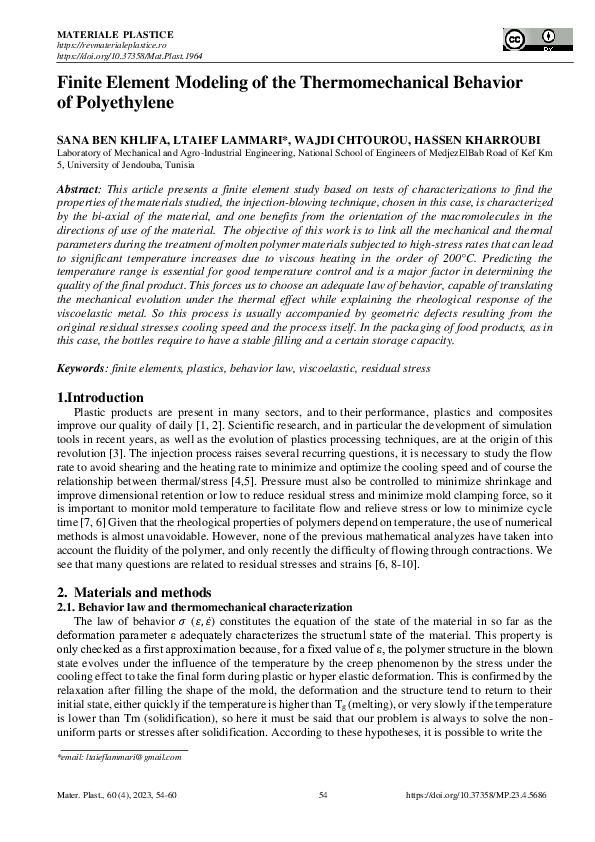 (PDF) Finite Element Modeling of the Thermomechanical Behavior of ...