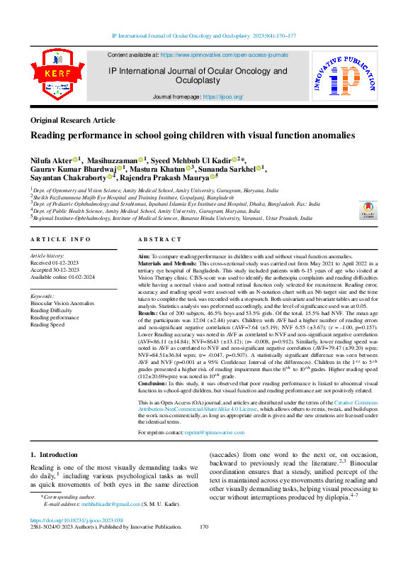 (PDF) Reading performance in school going children with visual function ...