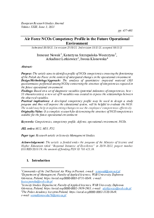 (PDF) Air Force NCOs Competency Profile in the Future Operational ...