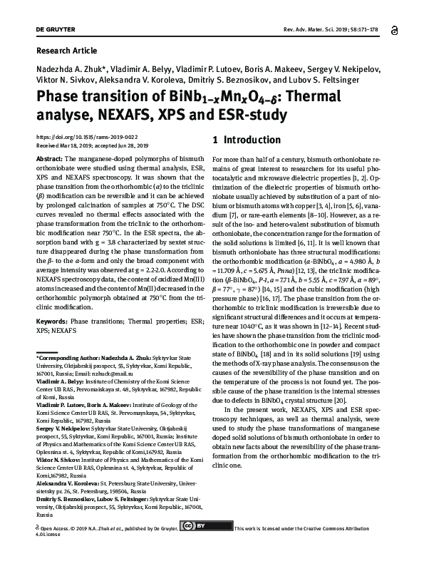 (PDF) Phase transition of BiNb1−xMnxO4−δ: Thermal analyse, NEXAFS, XPS ...