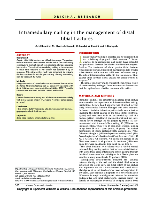 (PDF) Intramedullary nailing in the management of distal tibial fractures