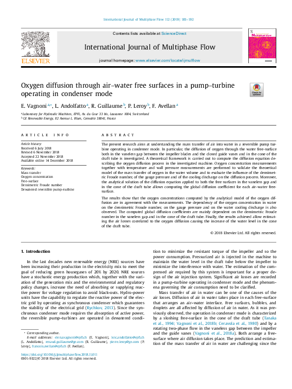 (PDF) Oxygen diffusion through air–water free surfaces in a pump ...