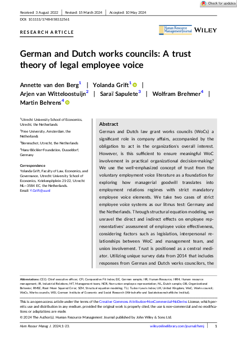 (PDF) German and Dutch works councils: A trust theory of legal employee ...