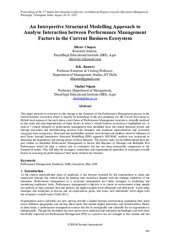 (PDF) An Interpretive Structural Modelling Approach to Analyse Interaction between Performance ...