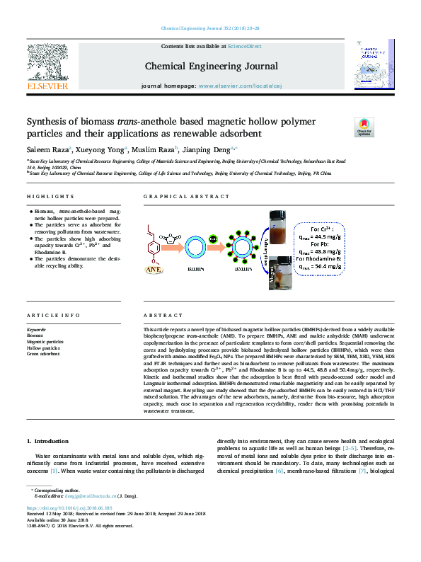 (PDF) Synthesis of biomass trans-anethole based magnetic hollow polymer ...