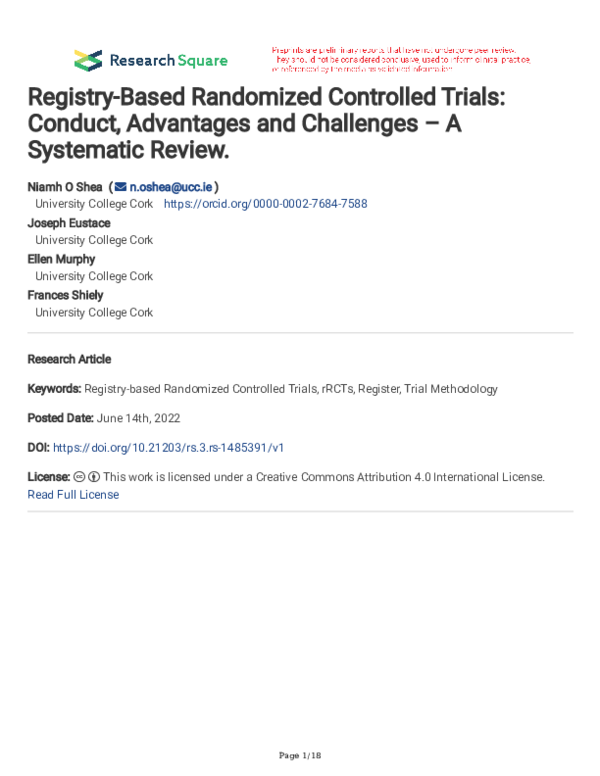 (PDF) Registry-Based Randomized Controlled Trials: Conduct, Advantages and Challenges – A ...