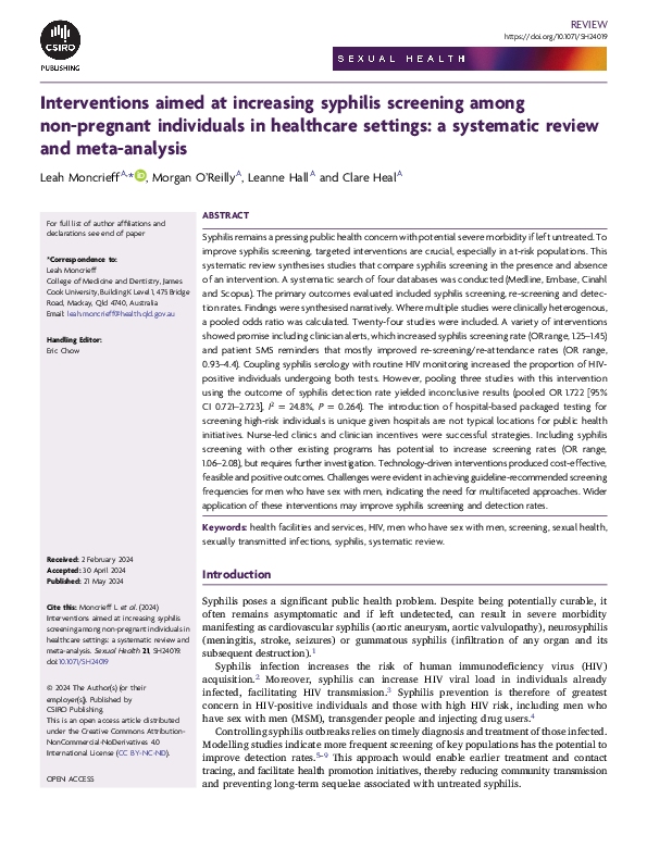 (PDF) Interventions aimed at increasing syphilis screening among non ...