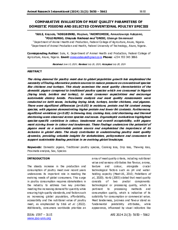 (PDF) COMPARATIVE EVALUATION OF MEAT QUALITY PARAMETERS OF DOMESTIC ...