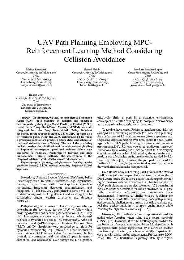 (PDF) UAV Path Planning Employing MPC-Reinforcement Learning Method Considering Collision Avoidance
