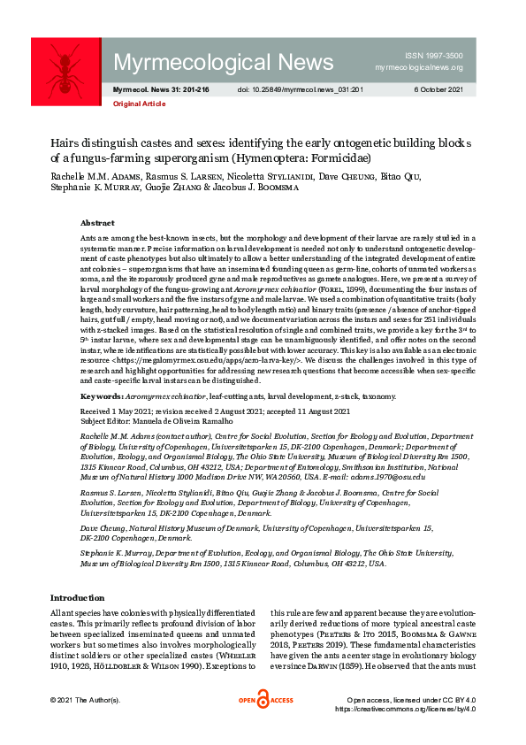 (PDF) Hairs distinguish castes and sexes: identifying the early ...