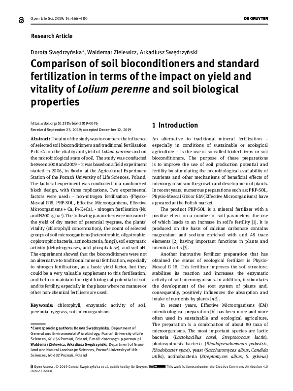 (PDF) Comparison of soil bioconditioners and standard fertilization in terms of the impact on ...