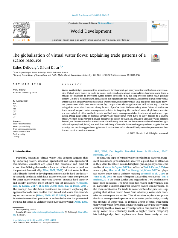 (PDF) The globalization of virtual water flows: Explaining trade ...