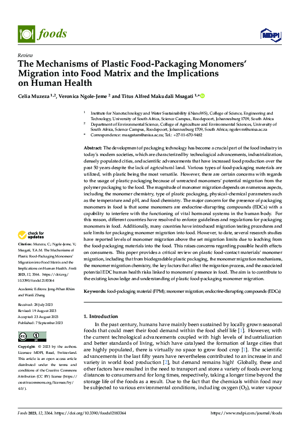 (PDF) The Mechanisms of Plastic Food-Packaging Monomers’ Migration into ...