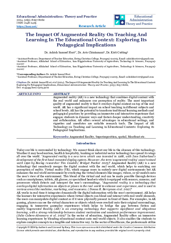 (PDF) The Impact Of Augmented Reality On Teaching And Learning In The Educational Context ...