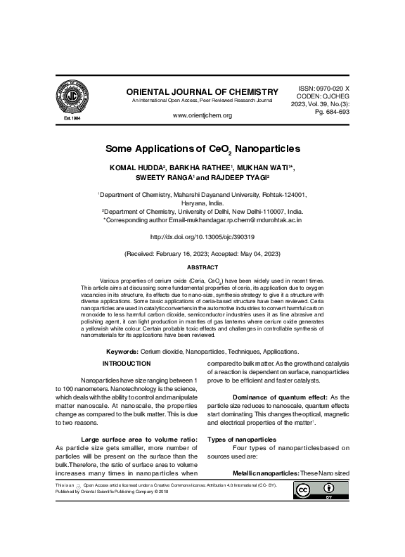 (PDF) Some Applications of CeO2 Nanoparticles