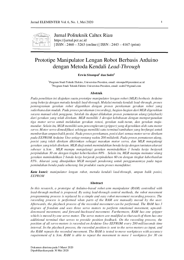 (PDF) Prototipe Manipulator Lengan Robot Berbasis Arduino dengan Metoda ...