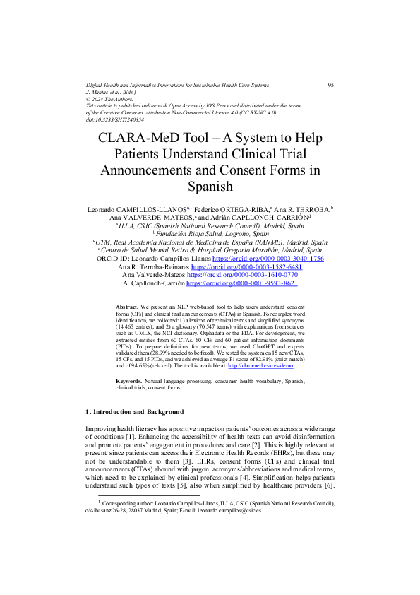 (PDF) CLARA-MeD Tool - A System to Help Patients Understand Clinical ...