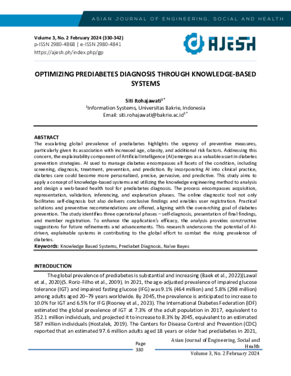(PDF) Optimizing Prediabetes Diagnosis Through Knowledge-Based Systems