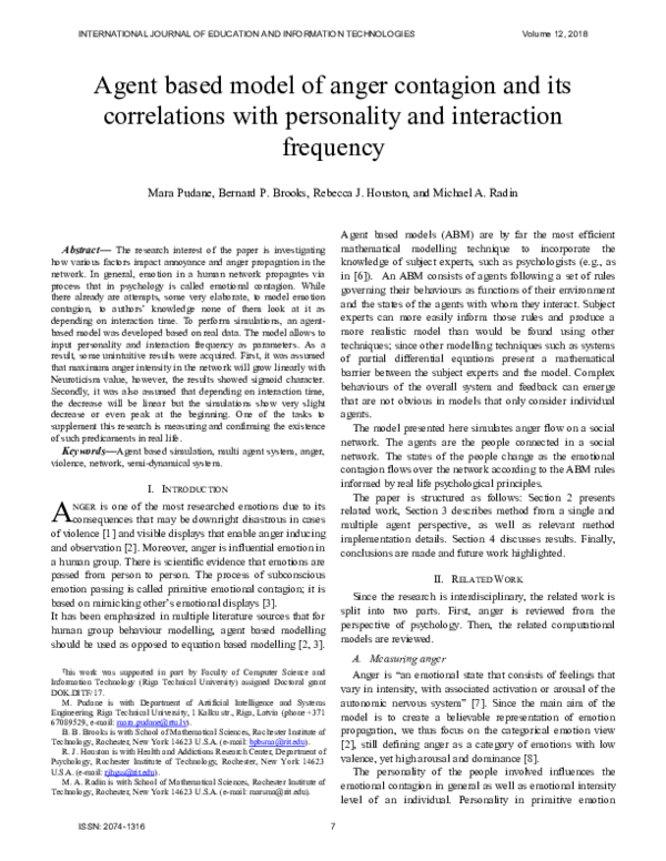 (PDF) Agent Based Model of Anger Contagion and Its Correlations with ...