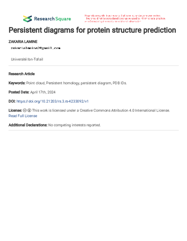 (PDF) Persistent diagrams for protein structure prediction | zakaria ...