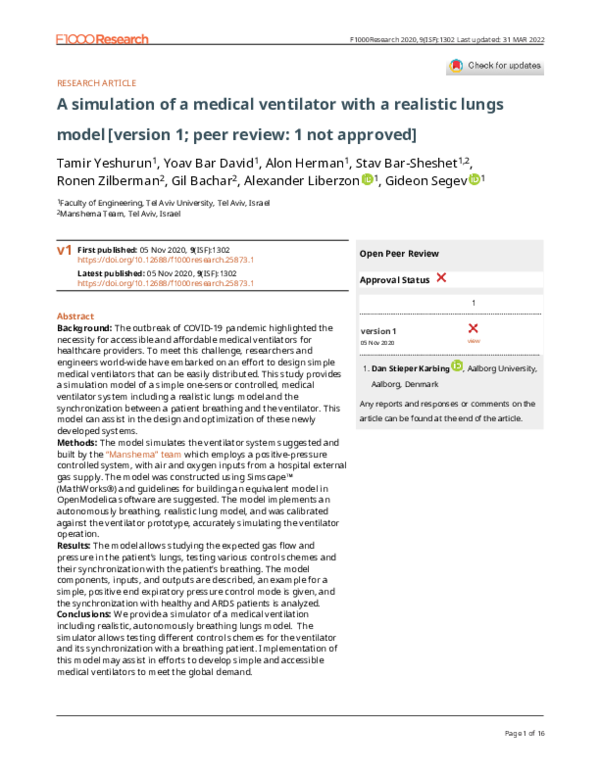 (PDF) A simulation of a medical ventilator with a realistic lungs model