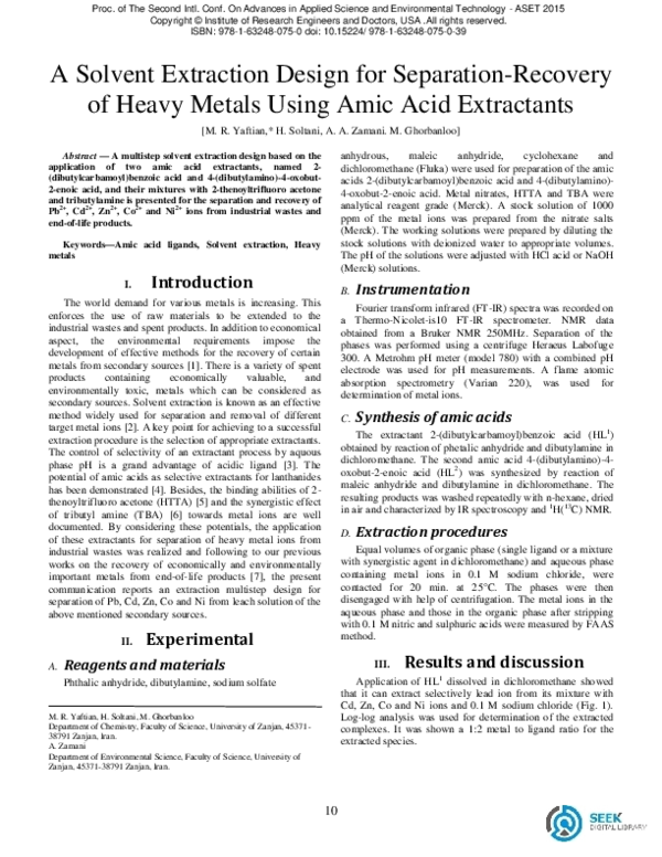 (PDF) A Solvent Extraction Design for Separation Recovery of Heavy ...