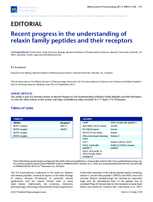 (PDF) Recent progress in the understanding of relaxin family peptides ...