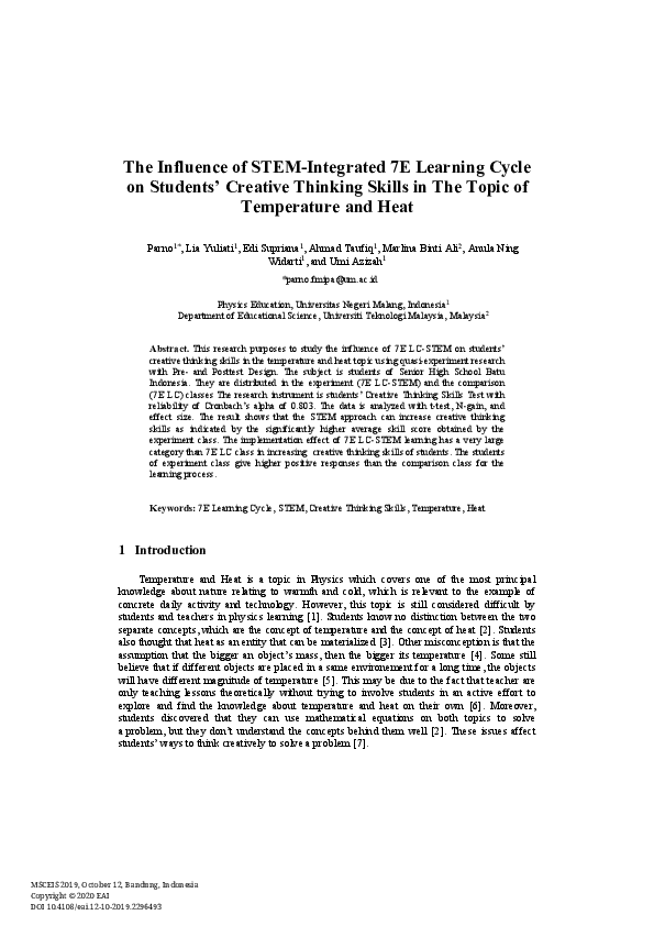 (PDF) The Influence of STEM-Integrated 7E Learning Cycle on Students ...