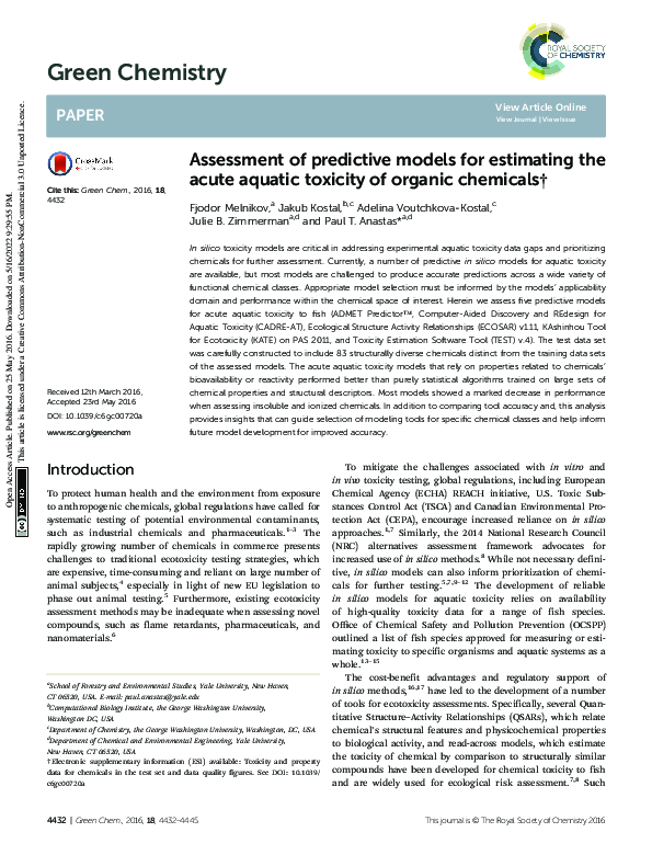 (PDF) Assessment of predictive models for estimating the acute aquatic ...