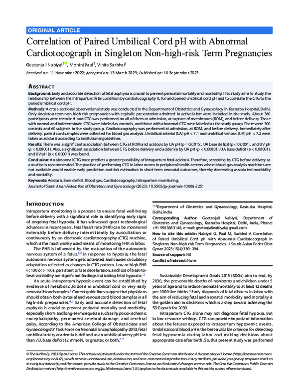 (PDF) Correlation of Paired Umbilical Cord pH with Abnormal ...