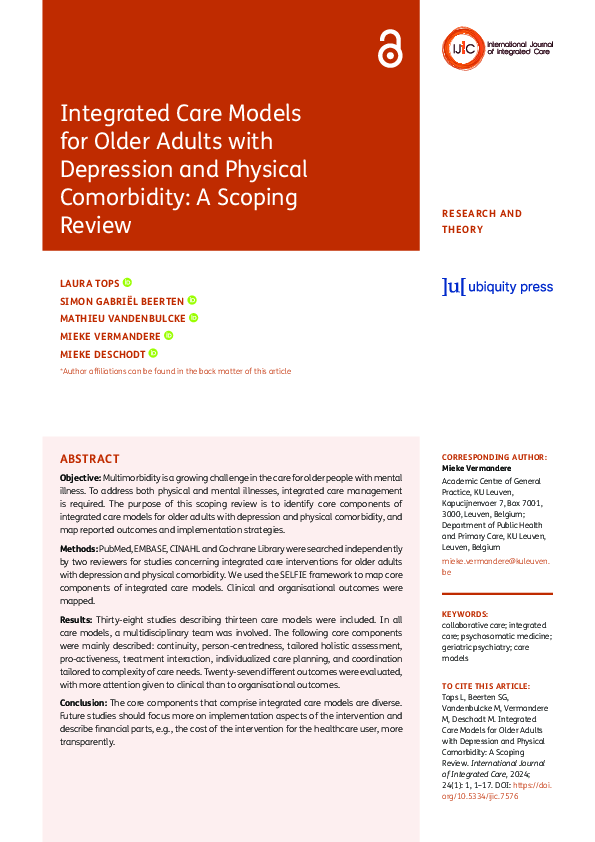 (PDF) Integrated Care Models for Older Adults with Depression and ...