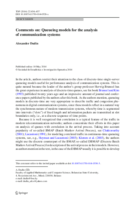 (PDF) Comments on: Queueing models for the analysis of communication systems