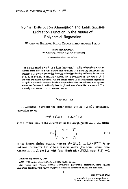 (PDF) Normal distribution assumption and least squares estimation function in the model of ...