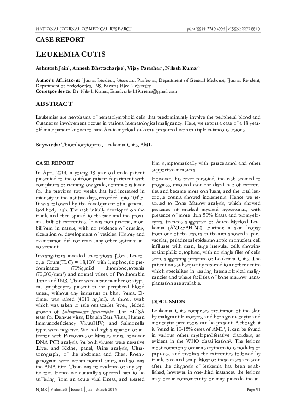 (PDF) Cutaneous Manifestations in Acute Myeloid Leukemia