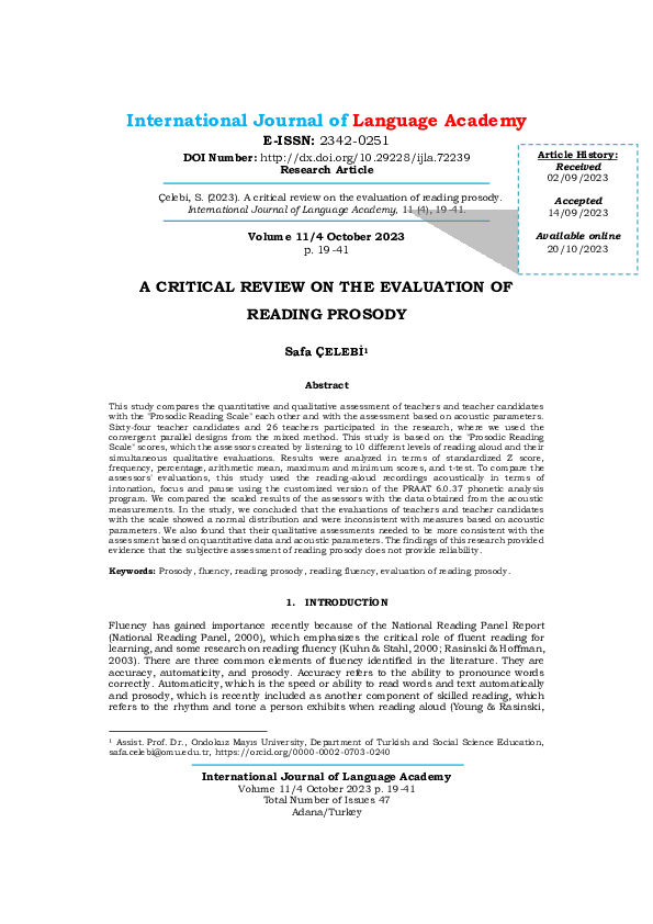 (PDF) A Critical Review on the Evaluation of Reading Prosody