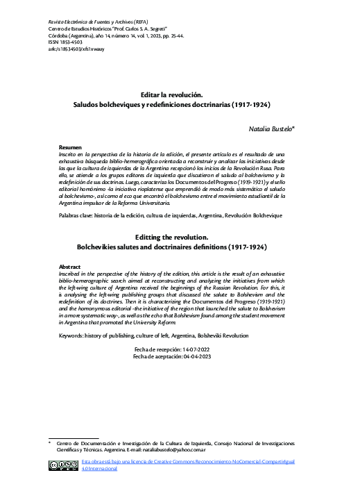 (PDF) Editar la revolución. Saludos bolcheviques y redefiniciones doctrinarias (1917-1924)