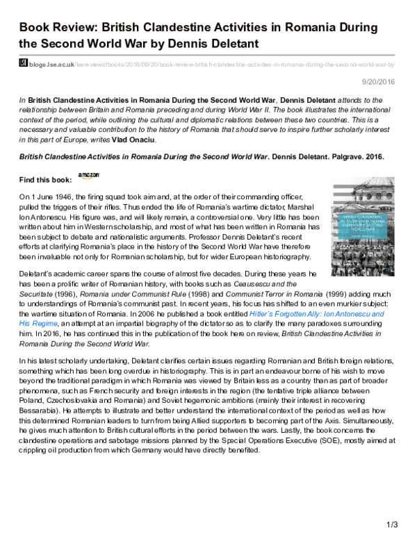 (PDF) British Clandestine Activities in Romania during the Second World War