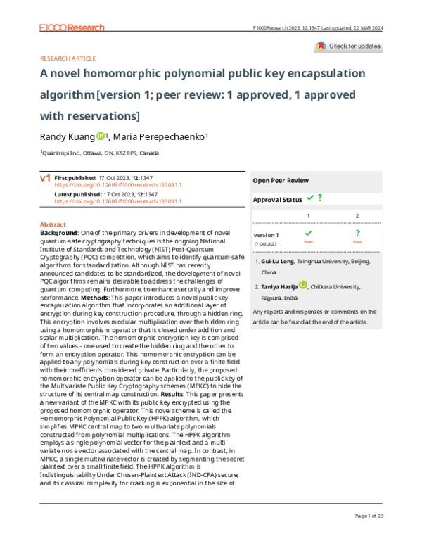 (PDF) A novel homomorphic polynomial public key encapsulation algorithm