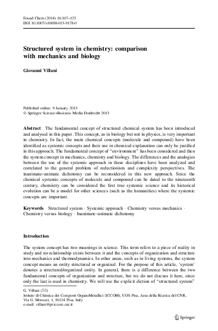(PDF) Structured system in chemistry: comparison with mechanics and biology