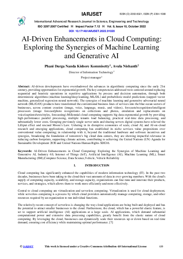 (PDF) AI-Driven Enhancements in Cloud Computing: Exploring the Synergies of Machine Learning and ...