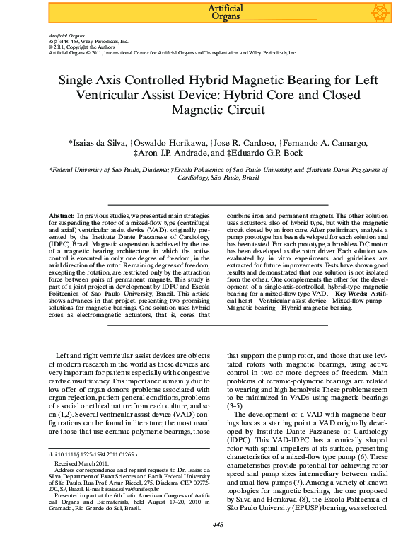 (PDF) Single Axis Controlled Hybrid Magnetic Bearing for Left ...