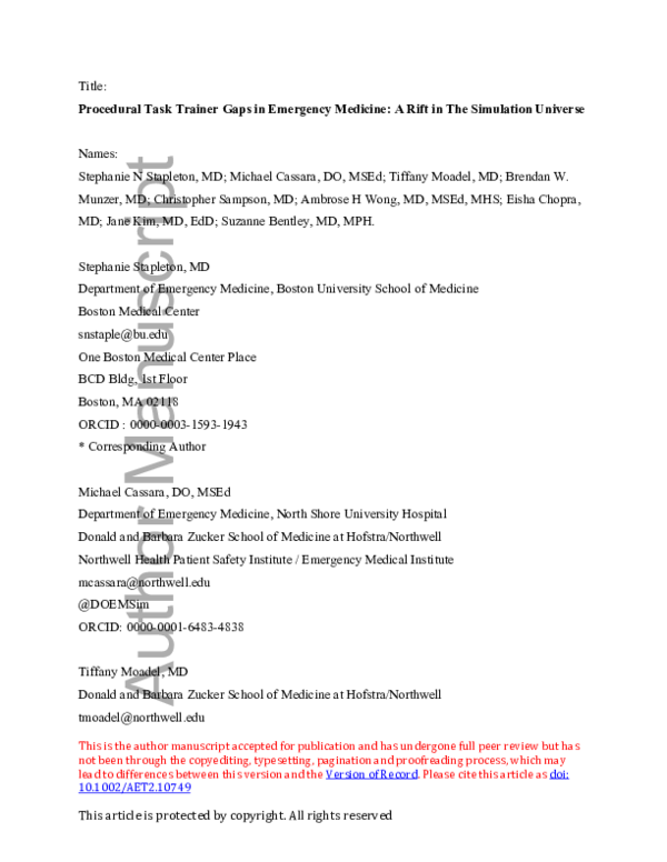 (PDF) Procedural task trainer gaps in emergency medicine: A rift in the simulation universe